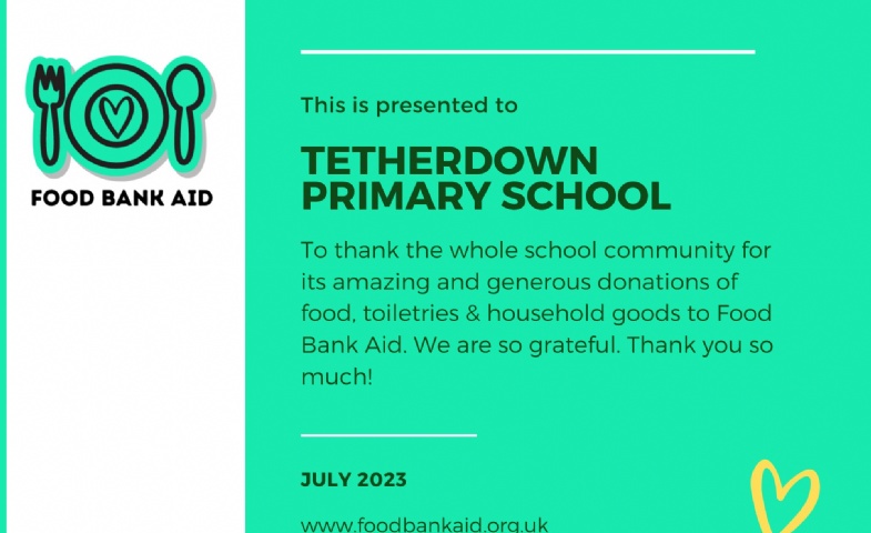 Tetherdown School - Thank you Tetherdown from Food Bank Aid